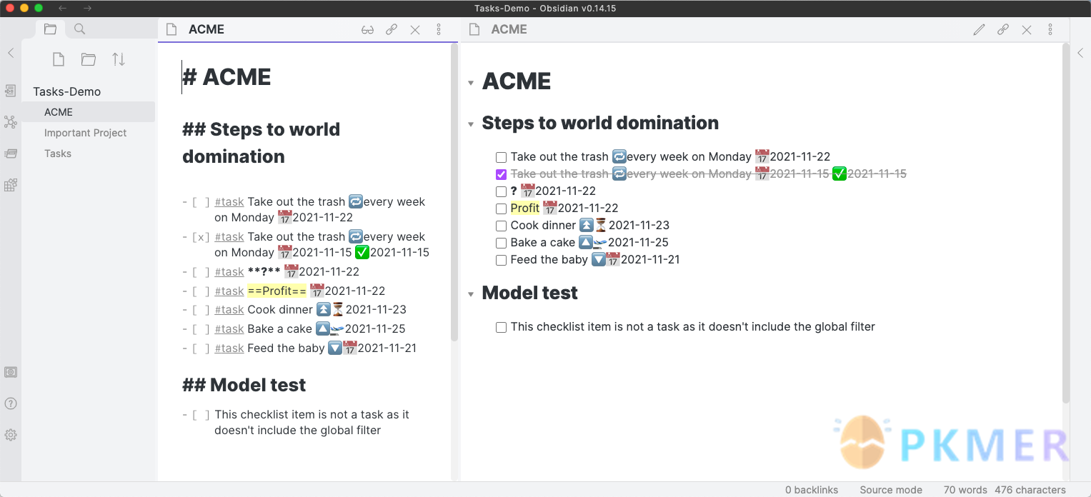 Obsidian 插件：【Readme】Tasks