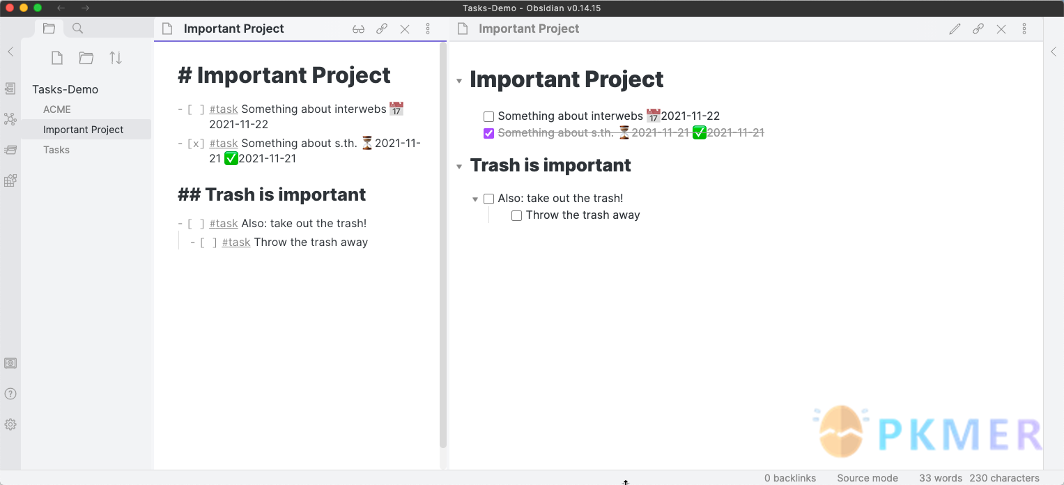Obsidian 插件：【Readme】Tasks