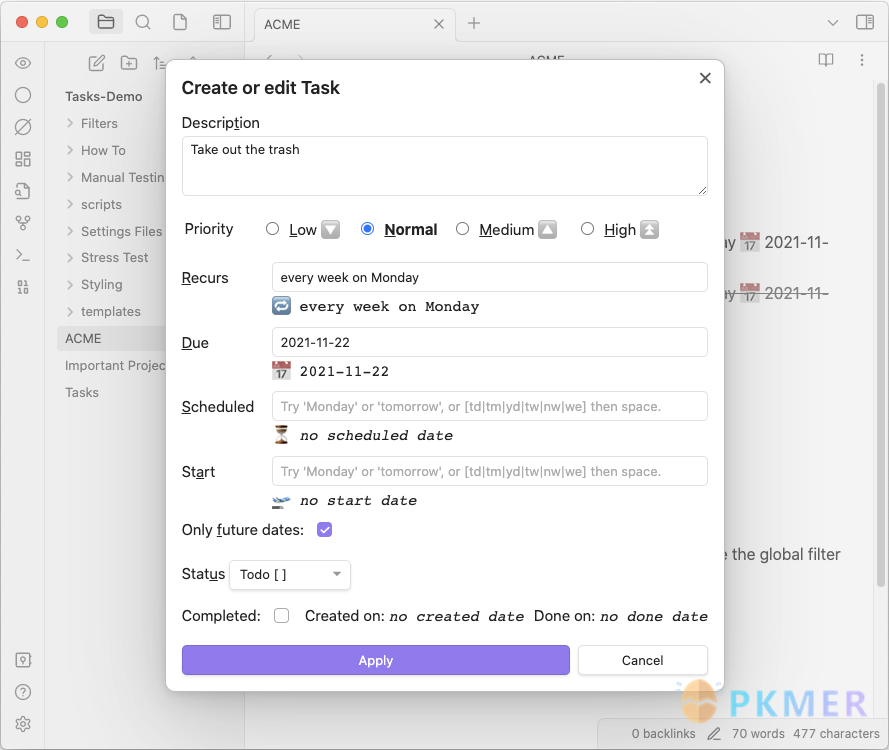 Obsidian 插件：【Readme】Tasks