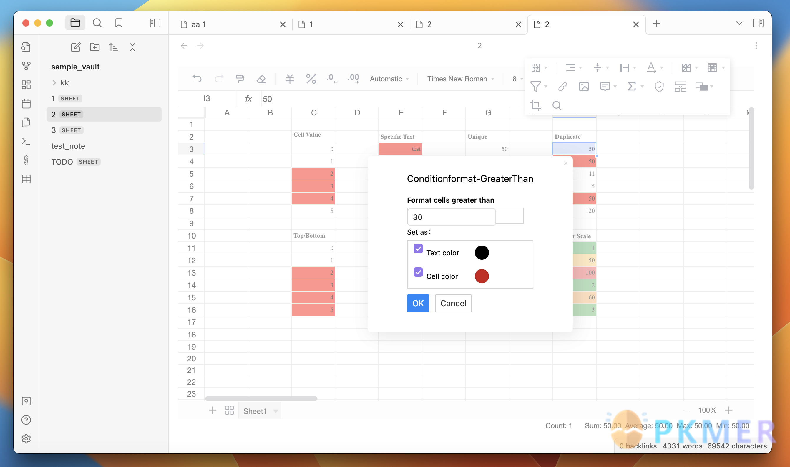 Obsidian 插件：【readme】spreadsheets 