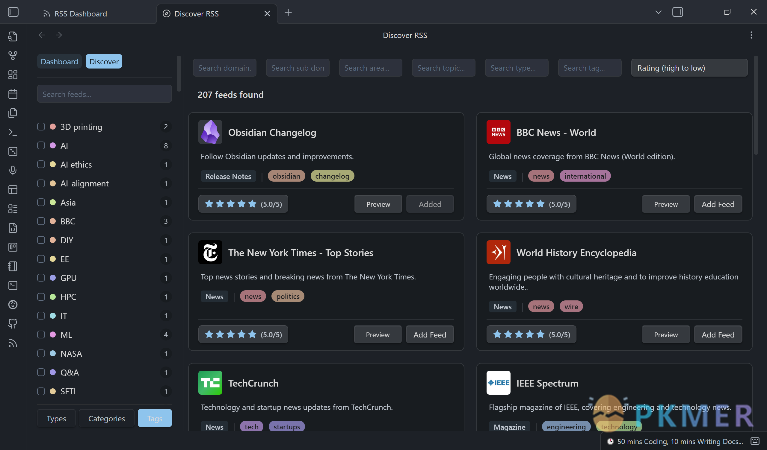 插件分享 RSS Dashboard 现代的RSS管理和消费体验 - 知识管理工具 - PKMer